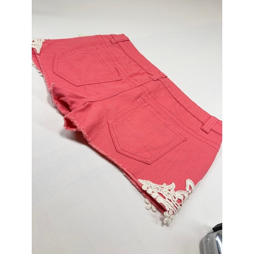Love Fire Coral Pink Denim Shorts Size 5 Lace Trim NWT | eBay UK