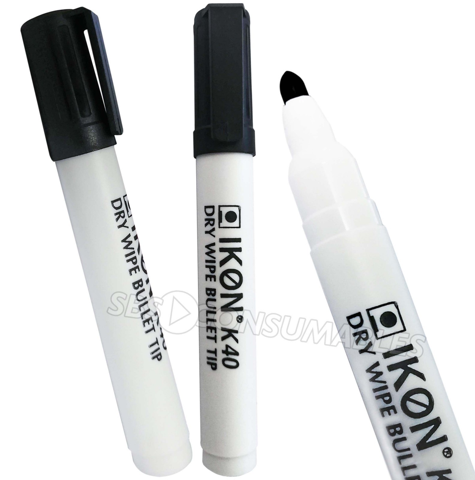 10 x Ikon K40 Jumbo Whiteboard Marker Pens. Black Bullet Tip Dry Wipe ...