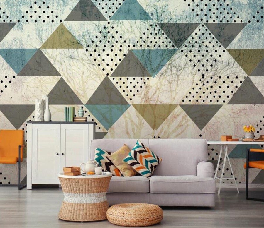 Triangle Art Wallpaper Poster Random Shifted White Triangle Background