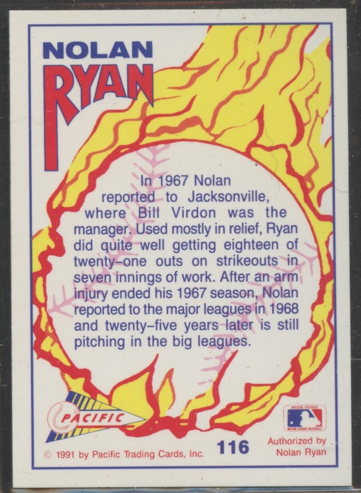 1991 Pacific Nolan Ryan #116 Nolan Ryan Jacksonville Suns HOF | eBay