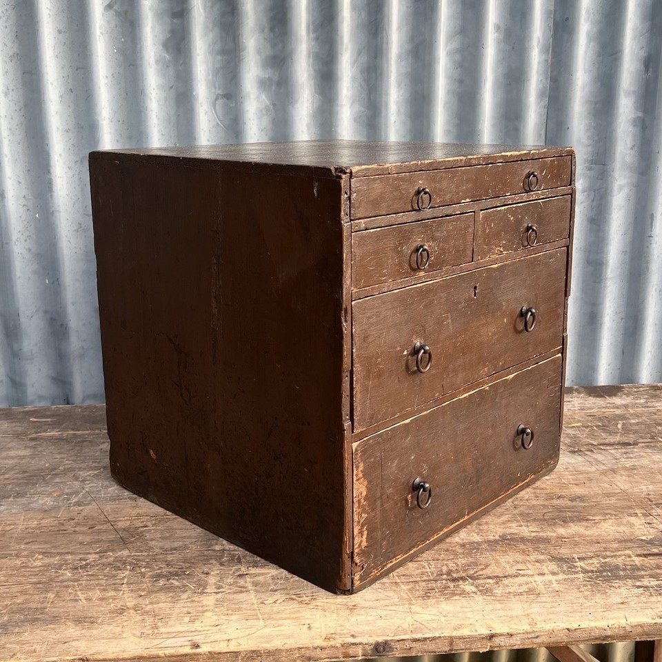 Vintage Wooden Engineers Collectors Tool Watch Makers Cabinet Box Chest ...
