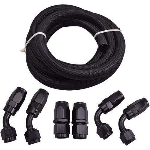 Stainless Steel Nylon Braided Oil Fuel Hose Line 10FT + AN6/8 Hose Fitting Kit | eBay