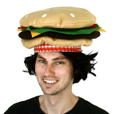 Plush Hamburger Hat Adult Size Food Costume Accessory Bun Meat Salad ...