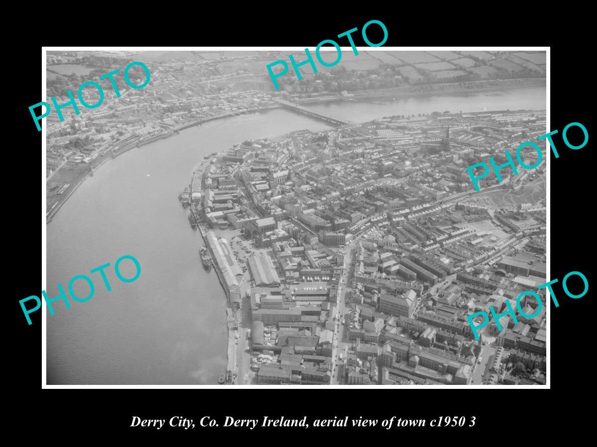 OLD LARGE HISTORIC PHOTO DERRY CITY IRELAND AERIAL VIEW OF TOWN c1950 4 ...