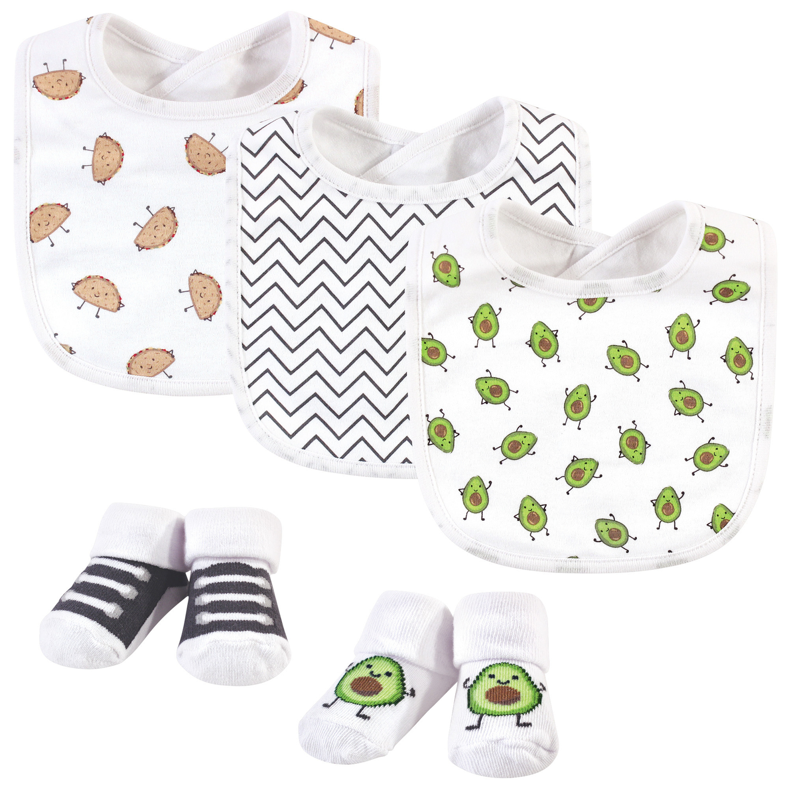 Hudson Baby Infant Cotton Bib and Sock Set 5pk, Avocado Taco, One Size ...