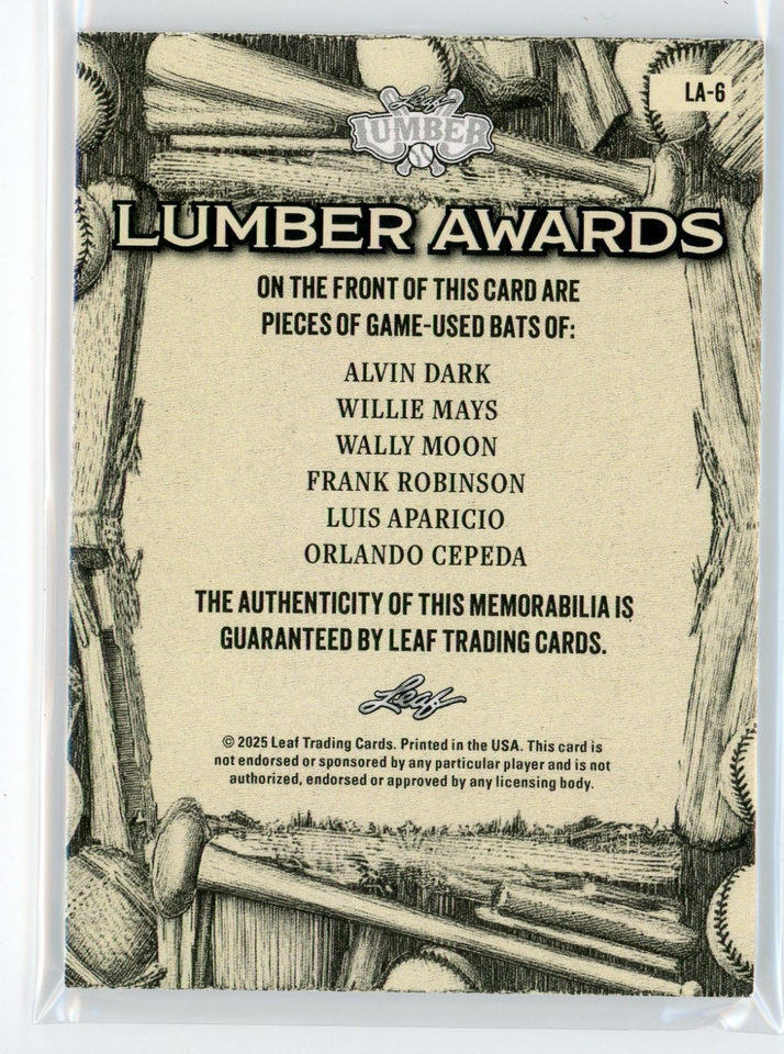2025 Leaf Lumber Awards Mays Cepeda Robinson Dark 6(x) Game-Used Relic ...