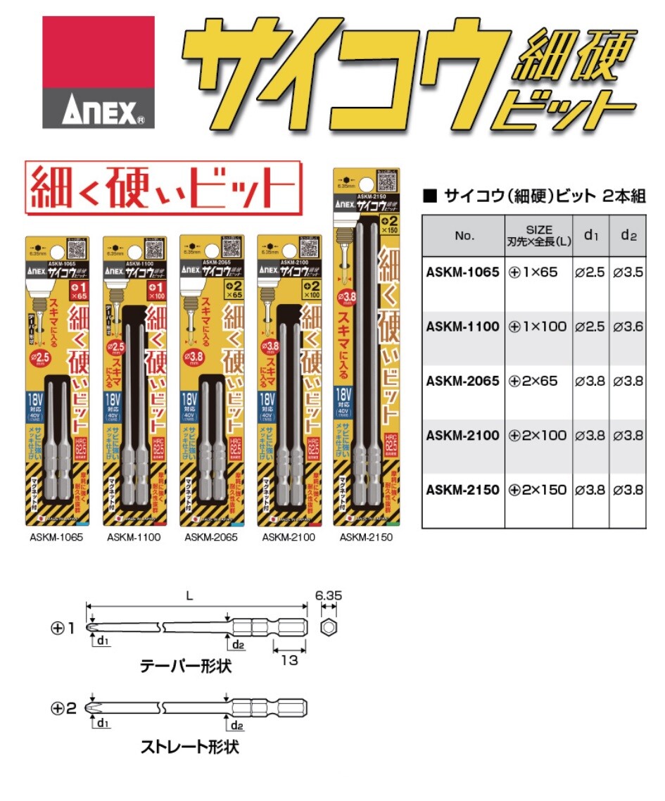 ANEX 1/4" SLENDER HARD DRIVER BIT 2PCS SET "SAIKOU BIT" (PH1x65mm) ASKM-1065 | eBay