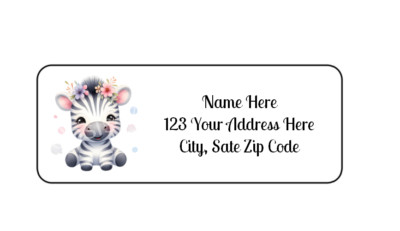 30 Floral Blushing Zebra PERSONALIZED RETURN ADDRESS LABELS 1 in X 2 5/ ...