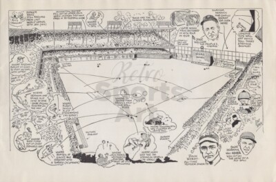1947 Ebbets Field Illustrated Ballpark Drawing Baseball 8x12 Brooklyn ...