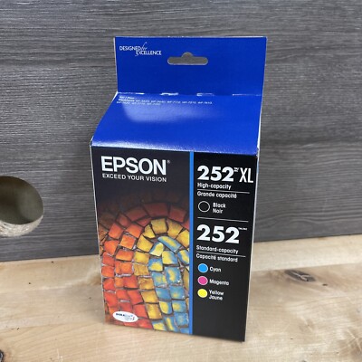 Genuine Epson 252XL Black & 252 Color Ink T252XL-BCS 4-Pack Exp 07/2026 ...