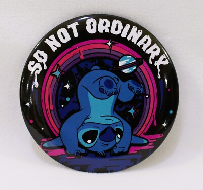 Disney STITCH Button Pin "So Not Ordinary" 3" Safety Pin Badge Button ...
