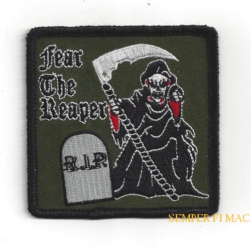FEAR THE REAPER RIP PATCH SKULL GRIM REAPER DEATH PIN UP HEAVEN HELL OD GREEN | eBay