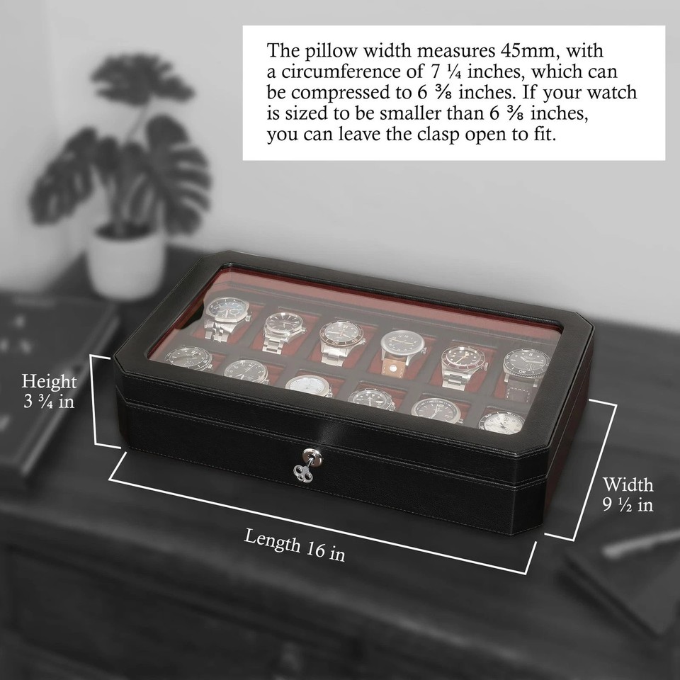ROTHWELL 12 Slot Leather Watch Box for Men - Luxury Case Display ...