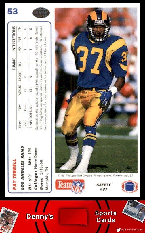 1991 Upper Deck #53 Pat Terrell Los Angeles Rams Football Card | eBay