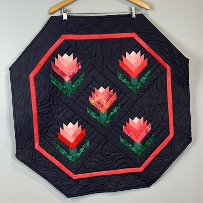 Handmade Amish Tulip Octagon Quilted Table Topper Tablecloth 32 x 32 ...