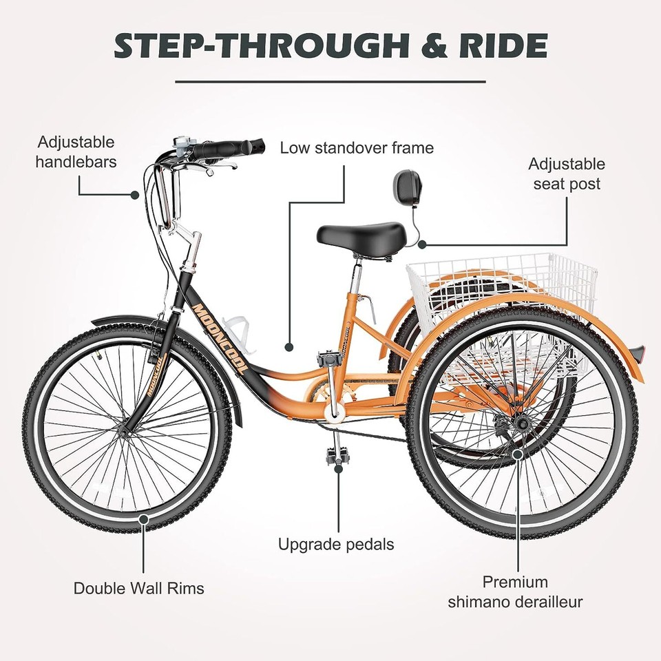 H&ZT Adult Tricycles for Adults, 7 Speed Adult Trikes, 24/26" Bike ...