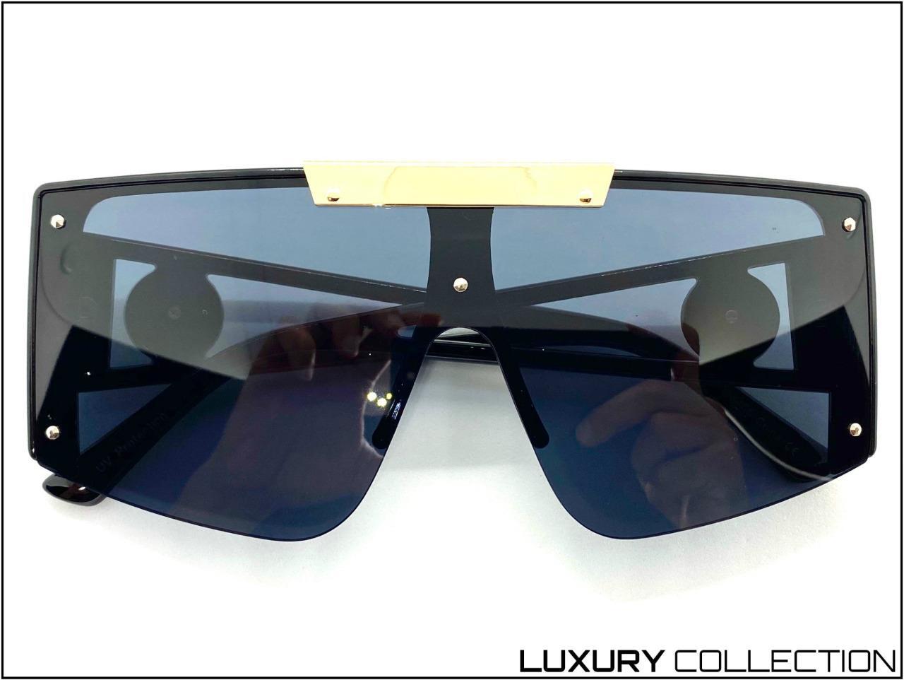 Oversized Contemporary Modern Shield SUN GLASSES Large Big Black Frame ...