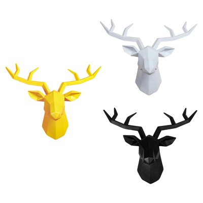 3D Resin Deer Head Sculpture Animal Statue Figurines Wall Mounted Art ...