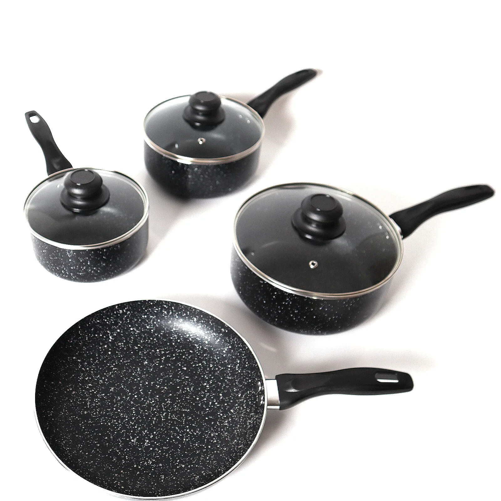7Pc Non Stick Cookware Set Black Cooking Pot FryPan Saucepan Set with ...