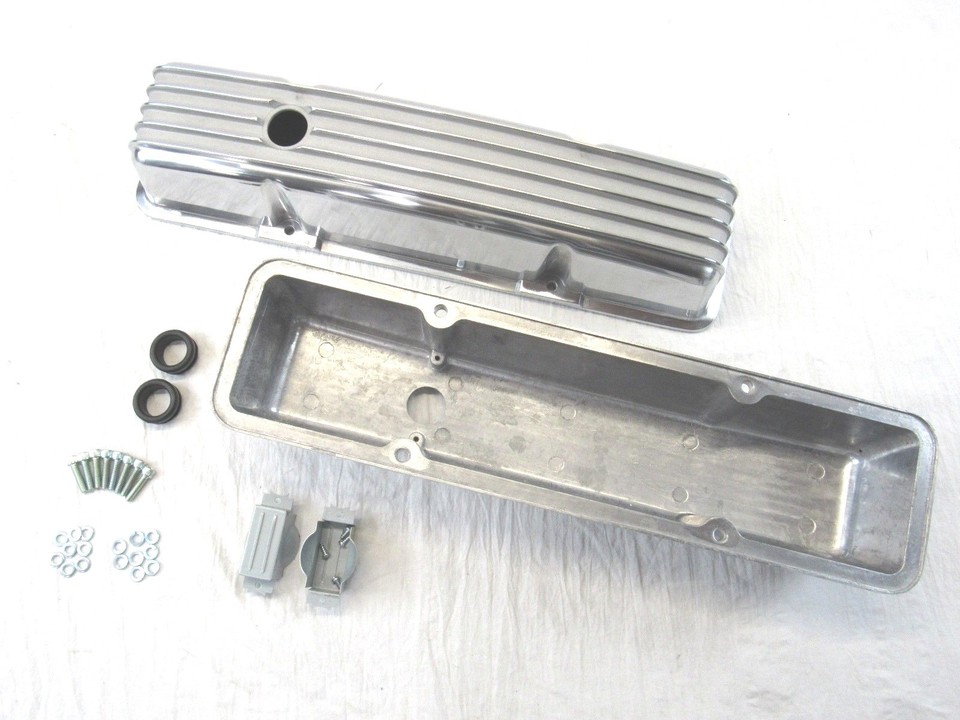 Chevy 327 350 383 Tall Finned Aluminum Valve Covers Polished E41001P | eBay