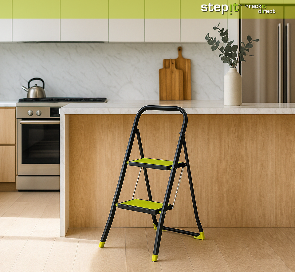 2 Step Premium Steel Step Ladder with Anti-Slip Feet, Small Folding ...