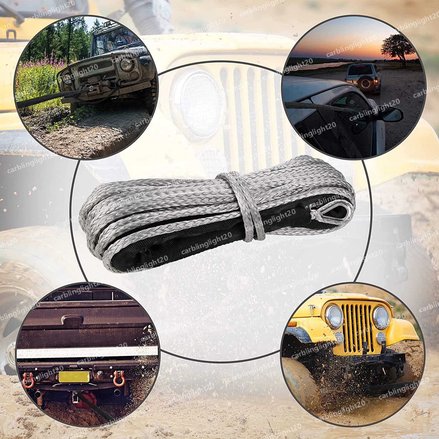 10000LBS Synthetic Winch Rope Line Recovery Cable 4WD ATV UTV W/Sheath ...