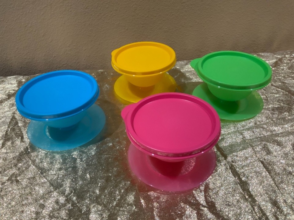 New Tupperware Beautiful UNIQUE Set of 4 Vintage Colors Dessert Dishes ...