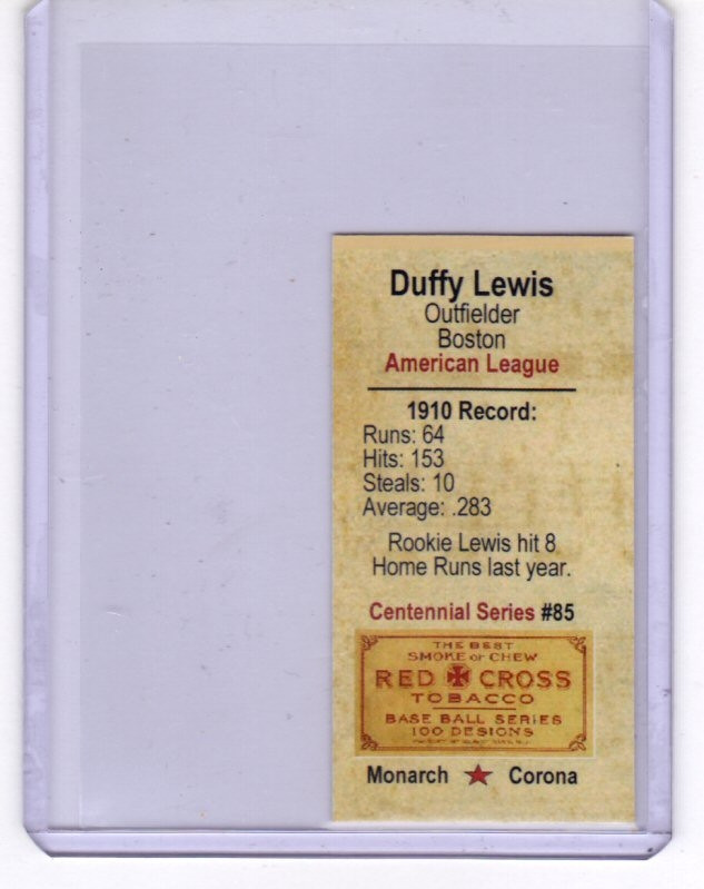 Duffy Lewis, Boston Red Sox, Monarch Corona T207 Centennial #85 / NM+ ...