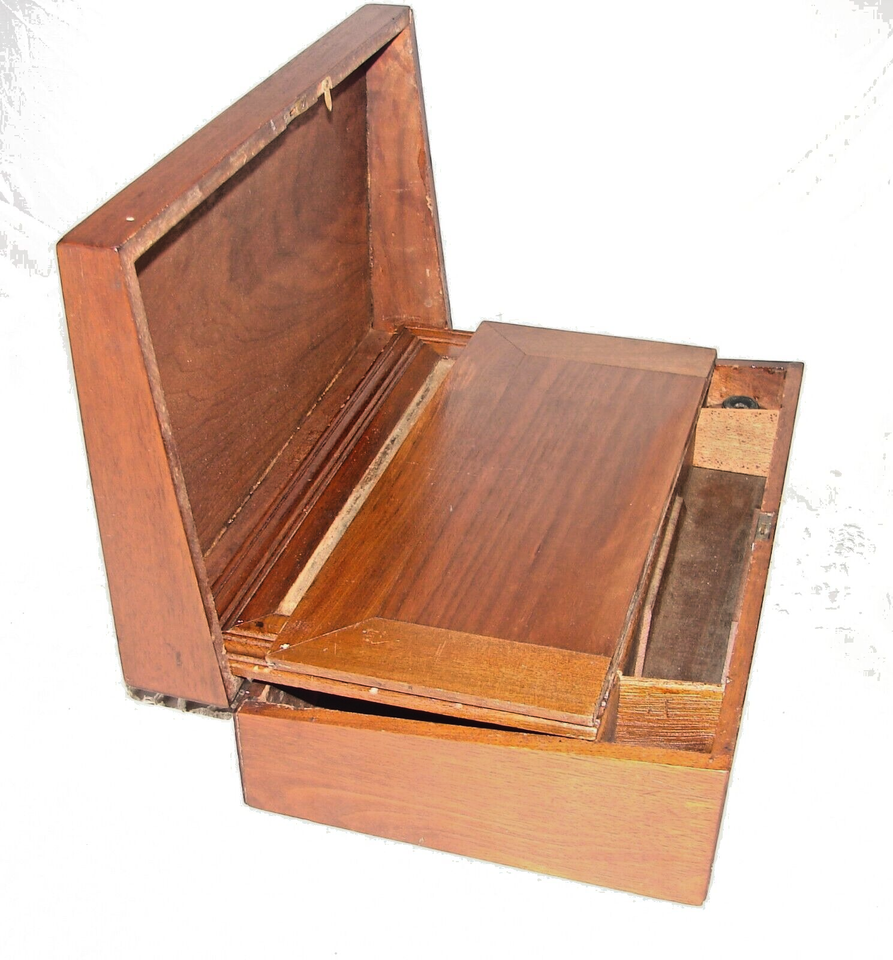 ANTIQUE SLANT TOP TRAVEL WRITING LAP DESK CAMPAIGN BOX with INKWELL | eBay