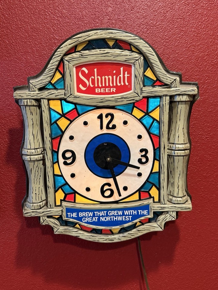 Vintage MCM Schmidt Beer Brewery Hanging Wall Clock Lighted Sign Works ...