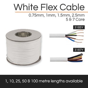 WHITE FLEXIBLE CABLE 5 CORE - 7 CORE MULTICORE FLEX 0.75MM - 2.5MM 1M ...