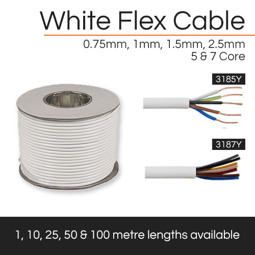 WHITE FLEXIBLE CABLE 5 CORE - 7 CORE MULTICORE FLEX 0.75MM - 2.5MM 1M ...