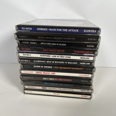 Lot of 12 Vintage 80s Hair Metal CDs Kiss, GnR Scorpions Judas Priest ...
