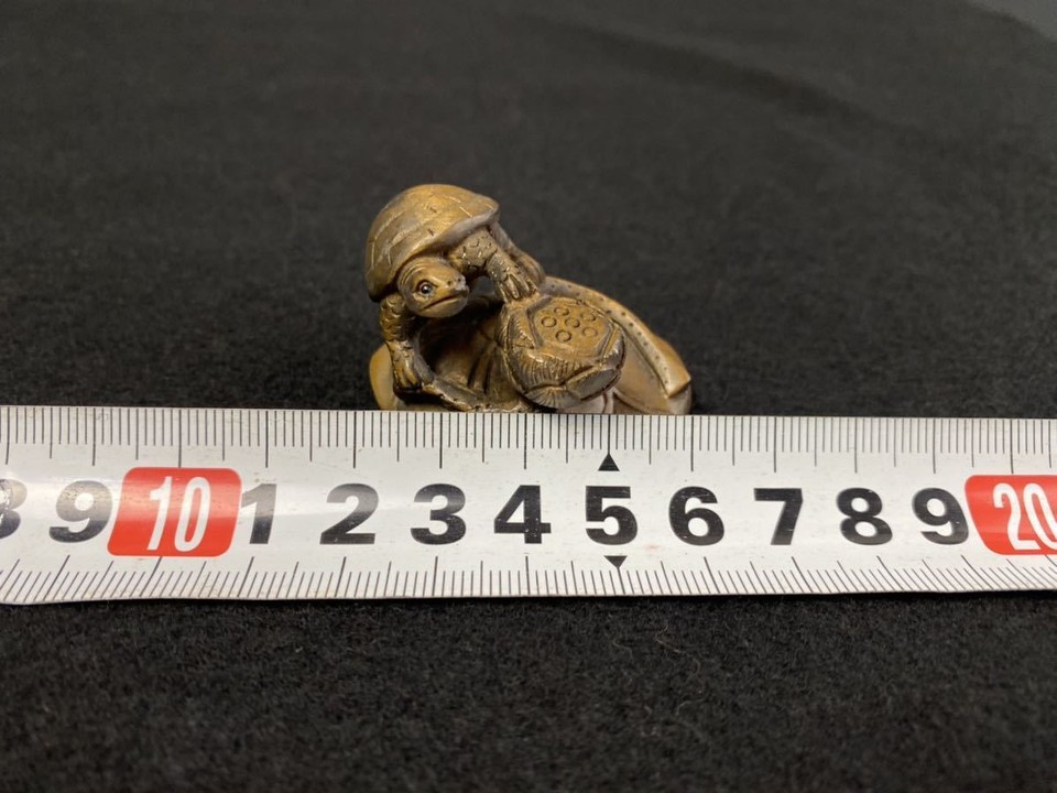 Japanese NETSUKE Charm Wooden Hand-carved Tortoise Turtle Lotus #42 ...
