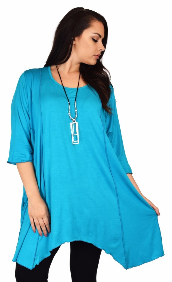 New Women Plus Size Asymmetrical Fishtail Tunic Top with Side Pockets ...