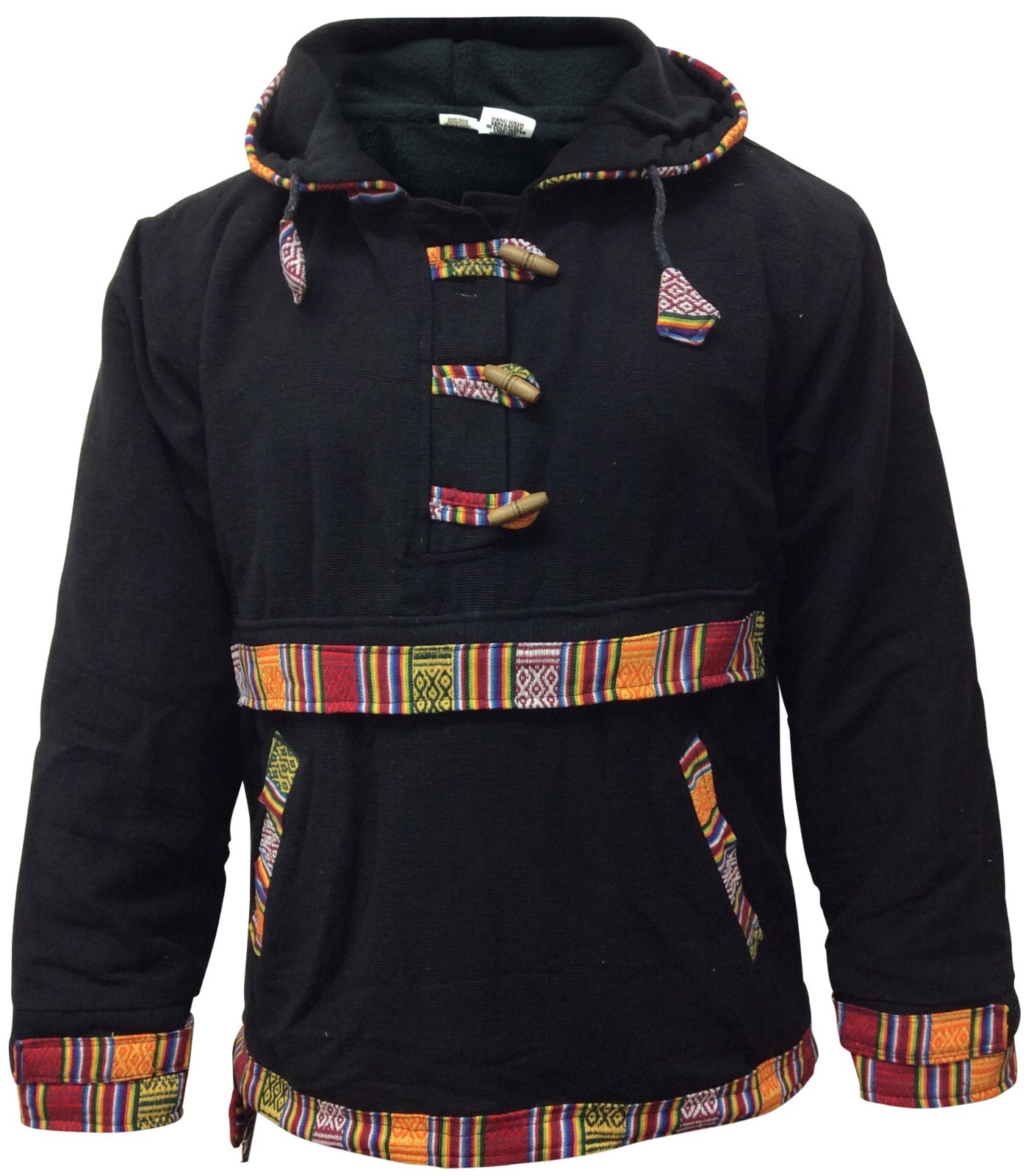Men’s Hippie Grunge Bordered Pullover Full Fleece Lined Festival Hippie ...