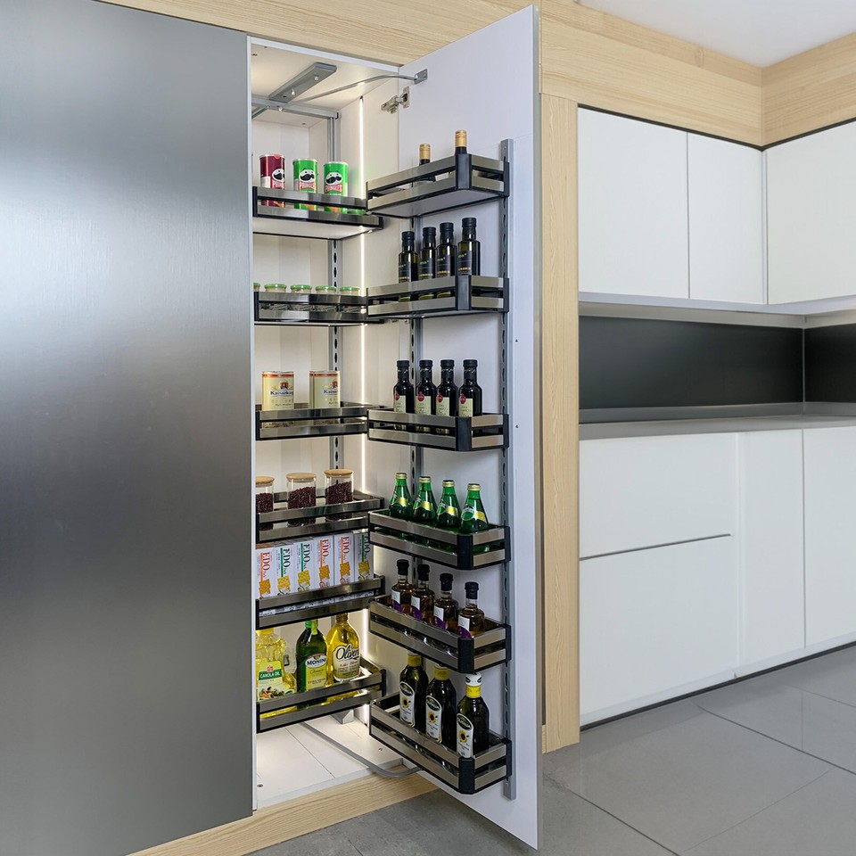 2 SIDES 6 TIERS BASKET 450MM KITCHEN CABINET LARDER PULL OUT SOFT CLOSE ...