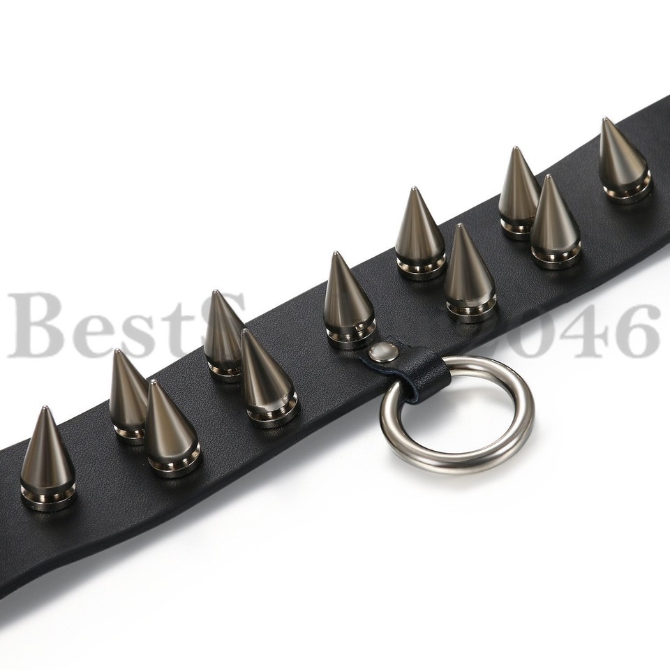 Punk Gothic Wide Leather Belt Snap Choker 2 Layer Spike Stud Collar ...