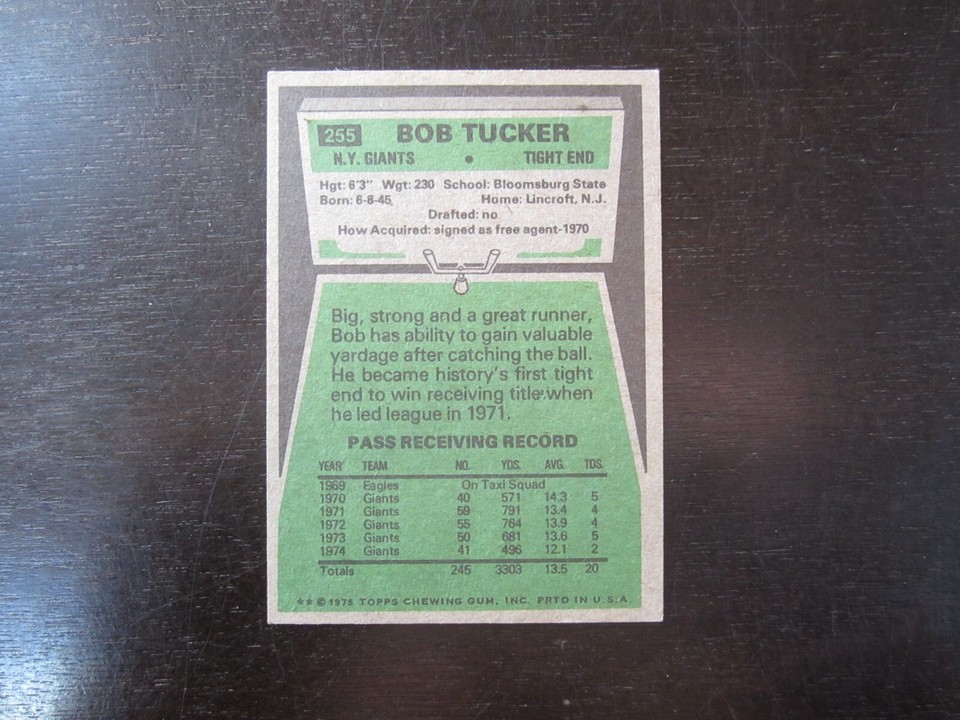 1975 Topps # 255 Bob Tucker Autograph Signed Auto Card (M2) New York ...