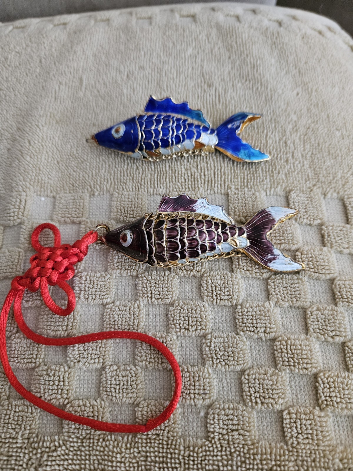 2 Cloisonne Koi Fish Articulated Charms Pendants Vtg … - Gem