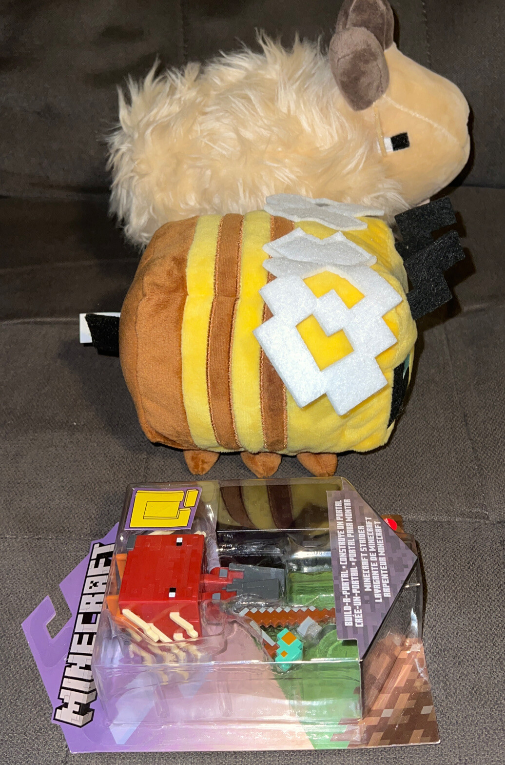 MineCraft GOAT & BEE Plush Dolls & 1 Minecraft STRIDER Craft-A-Block ...