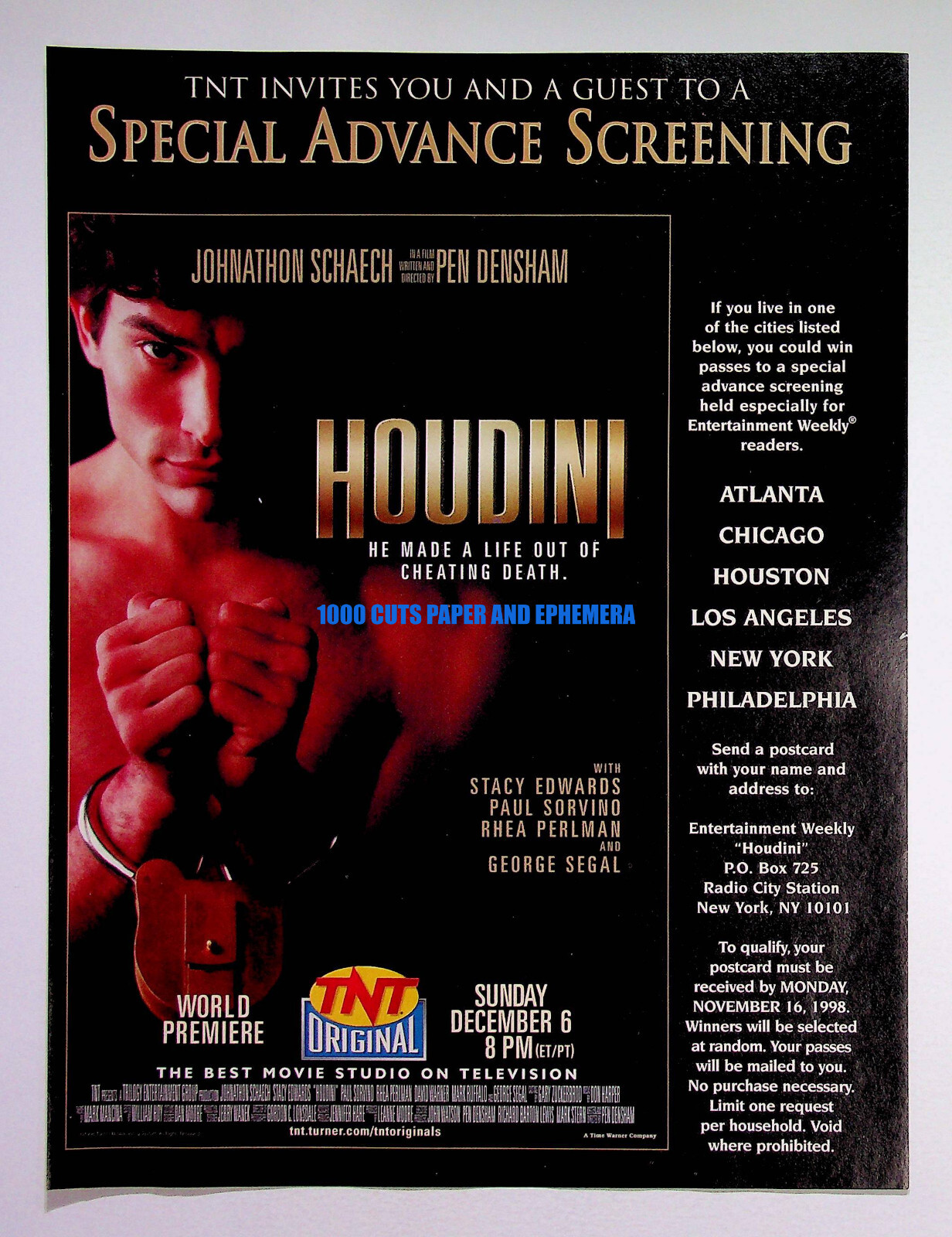 Houdini TNT TV Channel Warner Bros 1998 Trade Print Magazine Ad Poster ADVERT | eBay