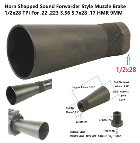 1/2X28 TPI Horn Shapped Sound Forwarder Muzzle Brake F 22 223 5.7x28 ...