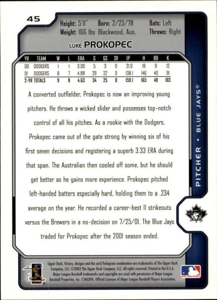 2002 Upper Deck Victory #45 Luke Prokopec - NM-MT | eBay