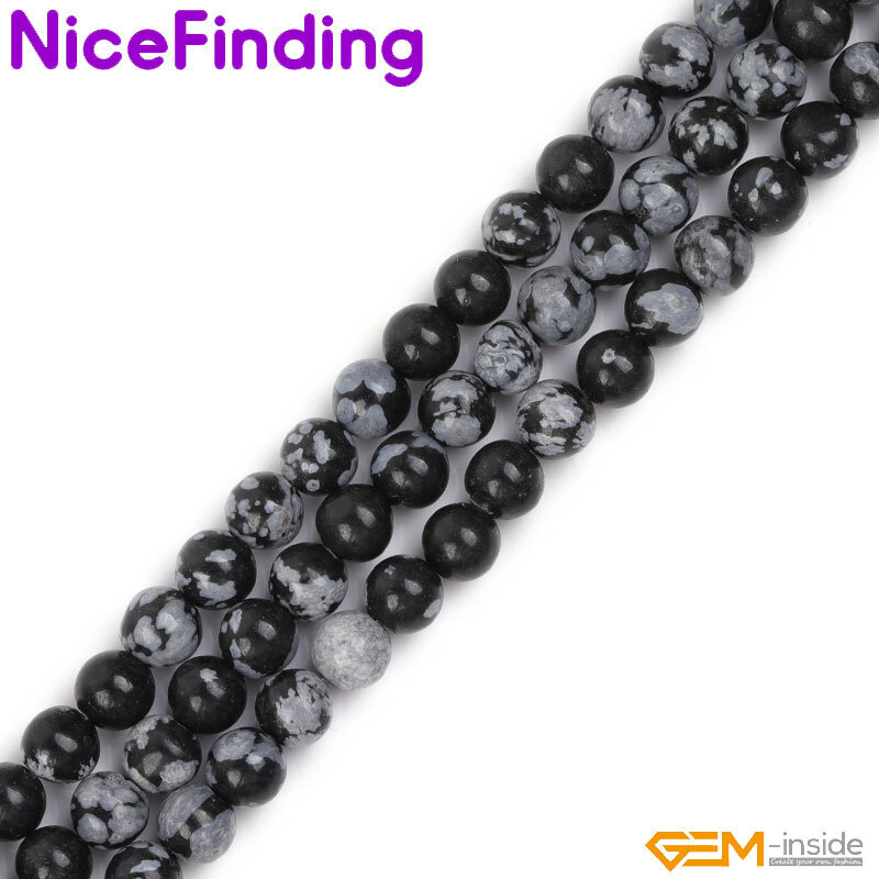 Natural Black Snowflake Obsidian Round Loose Gemstone Beads Jewelry ...