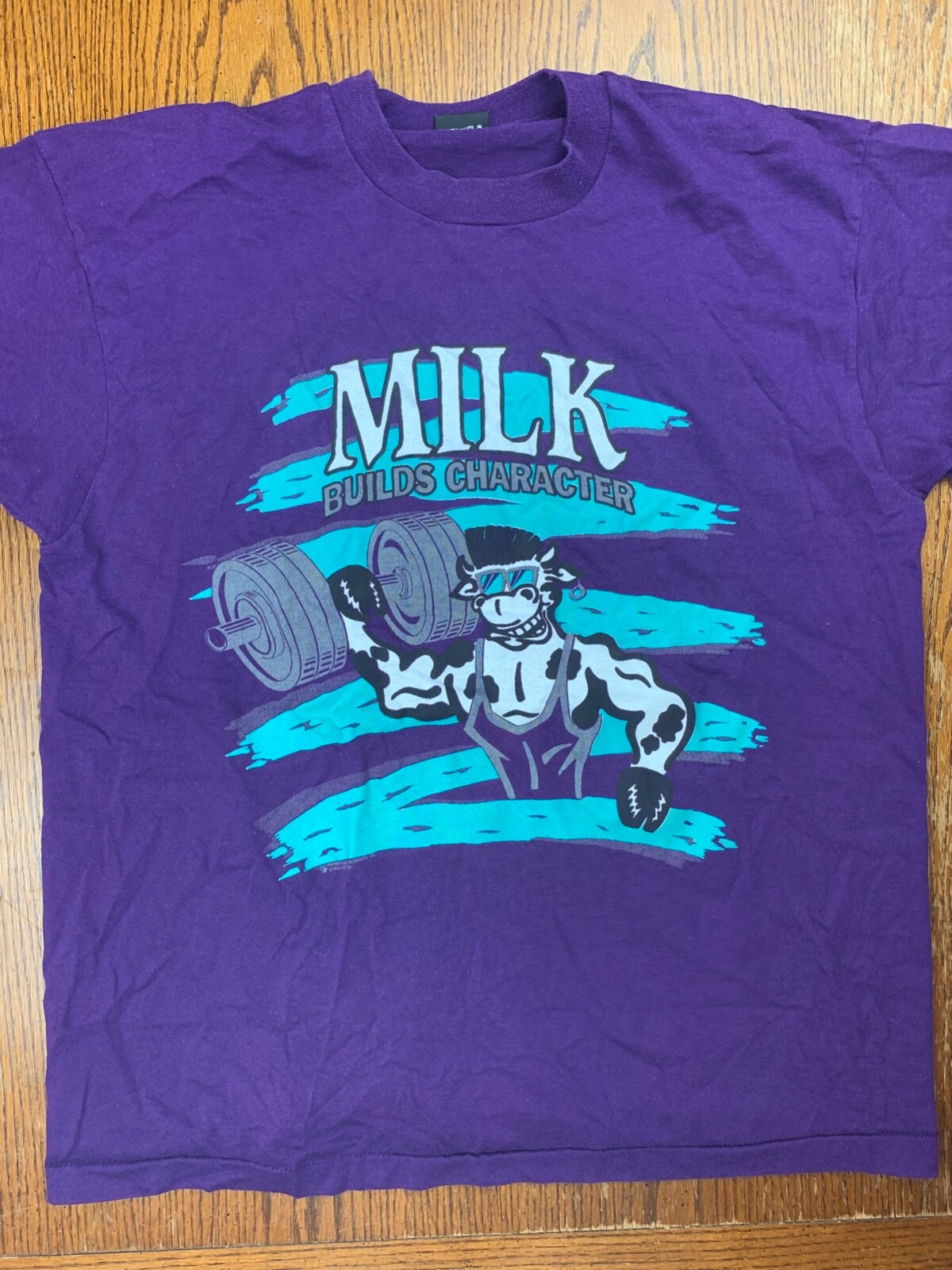 VTG 90s 'Milk Builds Character' Shirt Sz XL Bodybuilding Cow Gym Lift ...