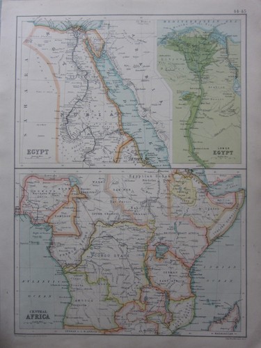 1900 ANTIQUE MAP ~ EGYPT NUBIA NILE DELTA ~ CENTRAL AFRICA KAMERUN ...