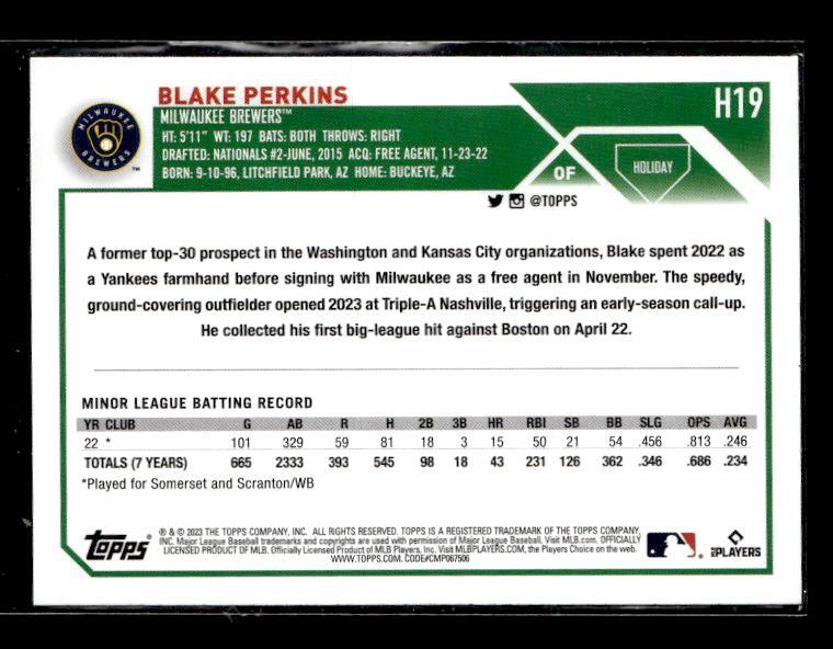 2023 Topps Holiday #H19 Blake Perkins Rookie Milwaukee Brewers | eBay