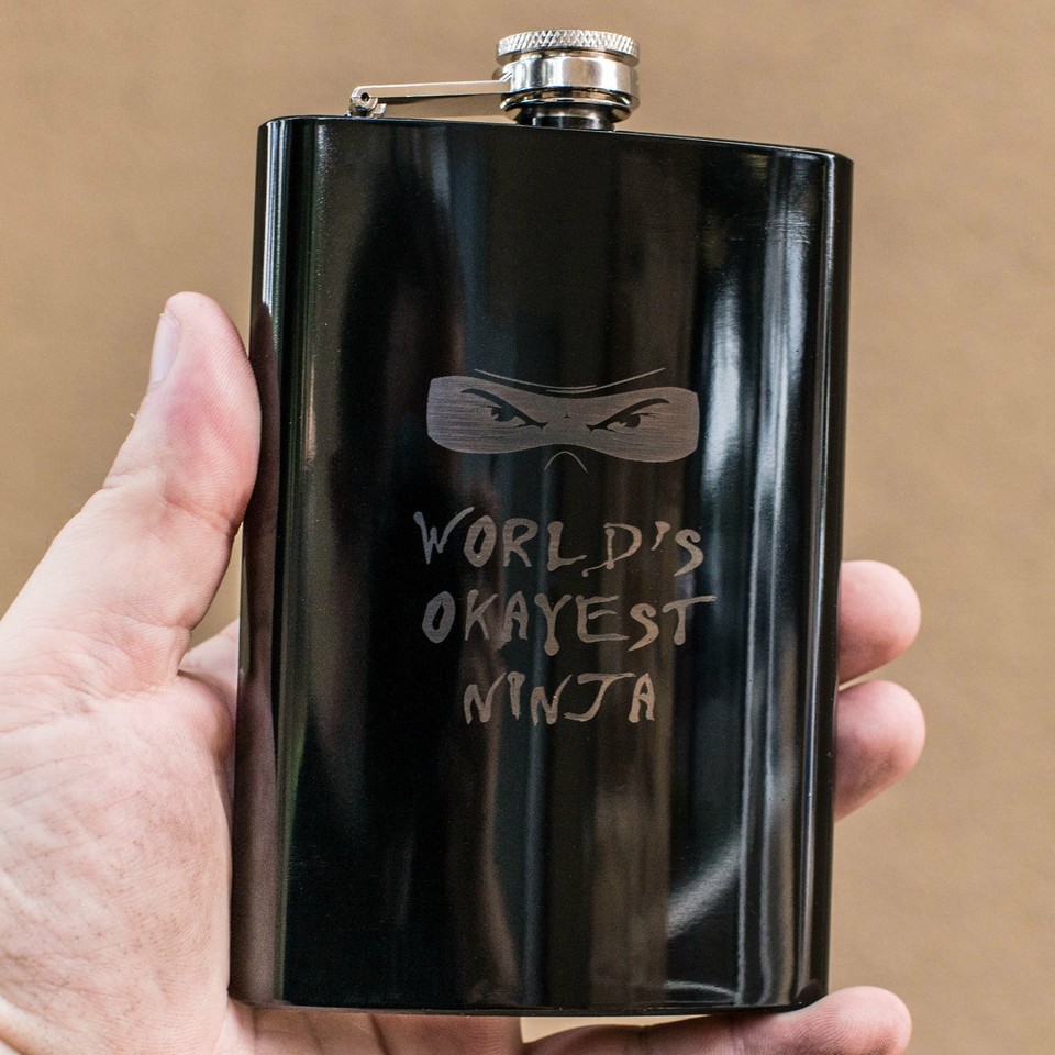 8oz BLACK World's Okayest Ninja Flask | eBay