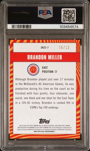 2022 Topps Chrome McDonald's Brandon Miller Red Gold Vibrations /10 PSA ...